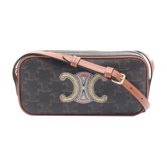 Celine Pre-owned Vintage Monogram Canvas Schultertasche mit bunter Triomphe-Stickerei - - Pre-owned - Damen - Braun - ONE SIZE