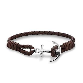 Tom Hope Bracelet en cuir et argent Taille L (19,5 - 21 cm) - Coloris marron Havane