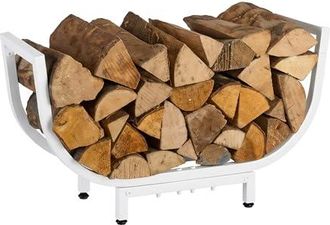 Relaxdays Kaminholzregal, Metall, HxBxT: 35 x 65 x 21 cm, Kaminholzhalter innen, geschwungener Kaminholzkorb, weiß