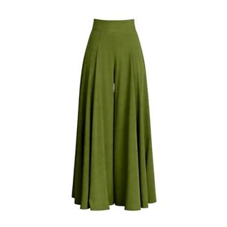 Generic Printemps Femmes Couleur unie Taille Haute Jambe Large Pantalon Mince D&eacute;contract&eacute;, Vert, 3XL Grande taille