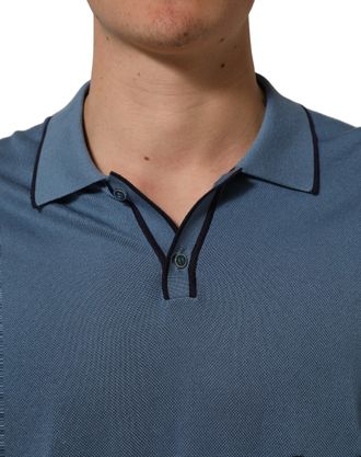 Dolce & Gabbana Mens Blue Cotton Collared Short Sleeves T-Shirt