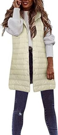 Generic Vestes dhiver &agrave; capuche pour femmes, manteau fin et l&eacute;ger, veste matelass&eacute;e d&eacute;contract&eacute;e avec poches, beige, XS