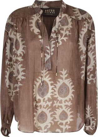 Bazar Deluxe Femme, Blouses et Chemises, Brun, Taille: 34 FR Linen Shirt
