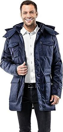 Vincenzo Boretti Manteau- veste dhiver homme, design de long-parka élegant-casual, imperméable, capuche détachable et grandes poches doublées douces, chaud par temps f
