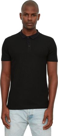 Trendyol Herren Tendyol Mens Slim Fit Textured Neck T-shirt Polo Shirt, Schwarz, M EU