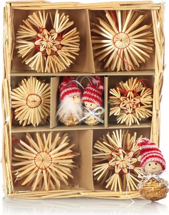 Com-Four 28x Strohsterne im Mix-Set - Christbaum-Schmuck - Stroh-Anhänger für den Weihnachtsbaum - natürlicher Christbaum-Behang - Weihnachtsdekoration (28-tei