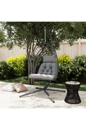 ambia GARDEN H&auml;ngesessel, Grau, Metall, Textil, F&uuml;llung: Polyester, 126x195x104 cm, UV-best&auml;ndig, R&uuml;ckenlehne umklappbar, Gartenm&ouml;bel, H&auml;ngesessel