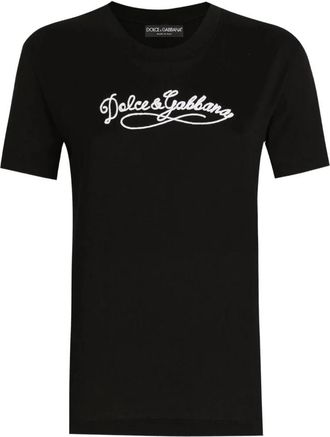 Dolce & Gabbana T-Shirt mit Logo-Stickerei - - Tops - Damen - Schwarzk - M