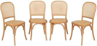 Sweeek Sweeek - Lot de 4 chaises vintage en bois avec assise et dossier en rotin, coloris naturel, l 44,5 x p 48 x h 89,5cm