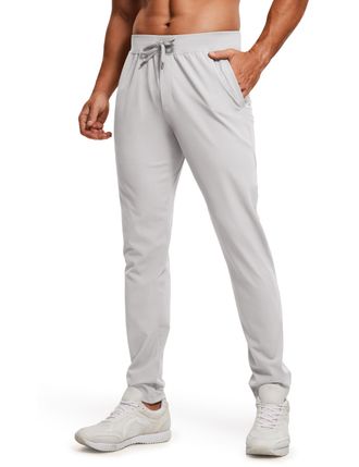 CRZ YOGA Herren Leicht Joggerhose Slim Fit Casual Jogger Sporthose Freizeithose Trainingshose mit Taschen - 76cm Platingrau XL