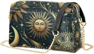 Mnsruu Sacs à bandoulière en cuir pour femme, imprimé bohème, soleil, lune, étoiles, sac à main