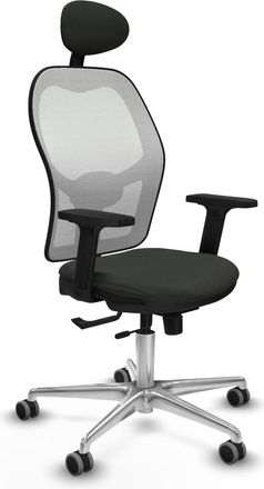 Piqueras y Crespo Schwarzer B&uuml;rostuhl mit 2D-Armen, h&ouml;henverstellbarer Lendenwirbelst&uuml;tze und festem Kopfteil, ausgestattet mit Syncro/Traslack und injiziertem Schaumst