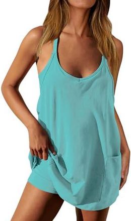 Generic Combinaison d&eacute;t&eacute; en coton pour femme - Salopette courte sans manches pour femme - Combinaison avec poches lat&eacute;rales et short - Salopette d&eacute;t&eacute; sans man