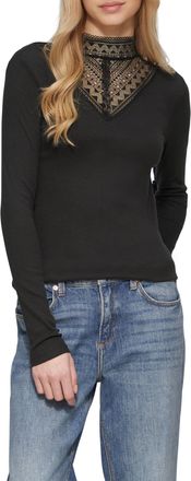 QS by s.Oliver Schmales Rippshirt mit Spitzeneinsatz am Ausschnitt