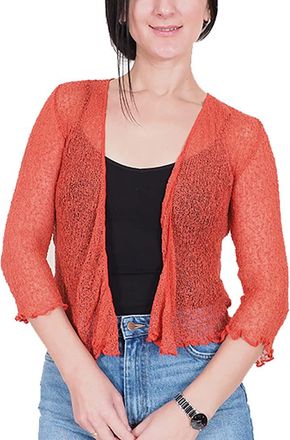 Mimosa Damen gehäkelter Bolero offener Cardigan Glitzer oder einfarbige super Dehnbare Spitzen-Fischnetz-Strickjacke Normal und Übergröße