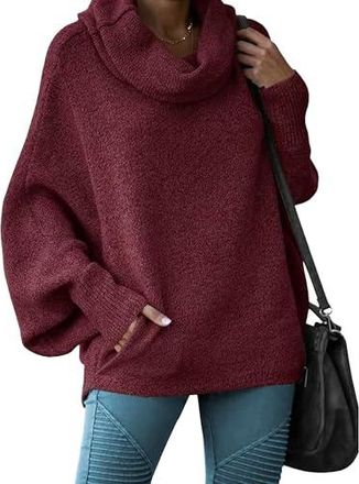 Generic Pull Oversize à col bénitier et Manches Longues Chauve-Souris pour Femme, Pull décontracté en Tricot Ample avec Poches
