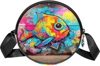 Generic Sac &agrave; bandouli&egrave;re rond rond pour femme, petit sac &agrave; bandouli&egrave;re motif poisson, sac &agrave; dos avec fermeture &eacute;clair, bretelles r&eacute;glables, d&eacute;contract&eacute; pour 