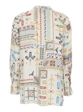 Momoni Womens Shirt With Raised Collar Multicolour Silk Blouses