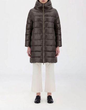 Herno Langer Daunenmantel aus gestepptem Nylon mit Trichterkragen und Rei&szlig;verschluss
