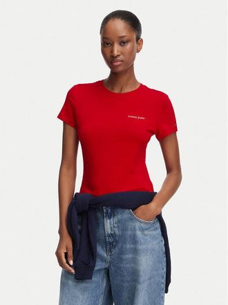 Tommy Jeans T-Shirt Ess Logo DW0DW23479 Dunkelrot Slim Fit