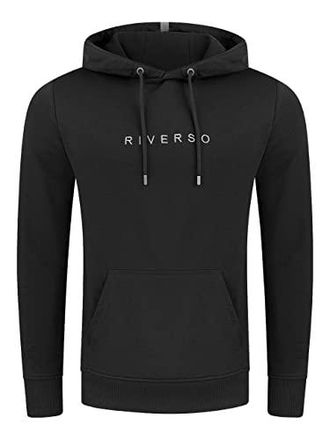 Riverso Pull &agrave; Capuche RIVErik - pour Homme - avec Logo - avec Poches Kangourou - en Coton - Noir Rouge Marron Beige Rouge - S M L XL 2XL 3XL 4XL 5XL, Noir (2