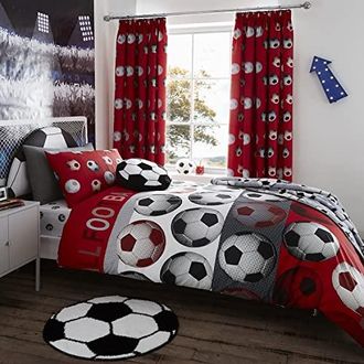 Catherine Lansfield Fotball Red Bettbezug-Set 160x200+50x80 und Spannbettlaken und Kissenbezug weiß 90x200+50x80