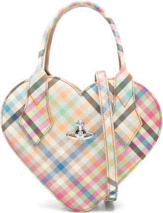 Vivienne Westwood Hobo Bags - Heart-Shaped Bag With Multicolor Plaid Pattern - Gr. unisize - in Grau - f&uuml;r Damen