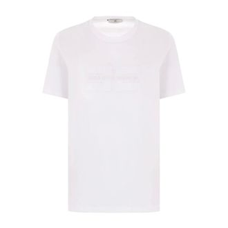 Elisabetta Franchi Femme, Tops, Blanc, Taille: 42 FR T-shirt en jersey avec logo brod&eacute; et strass