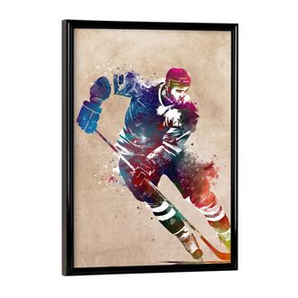 artboxONE Poster mit schwarzem Rahmen 18x13 cm Sport Hockeyspieler Sportkunst A - Bild Eishockey Hockey Spieler