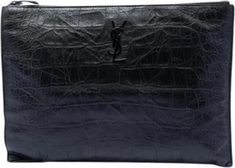 Saint Laurent Pre-owned Sac &agrave; main en cuir gaufr&eacute; crocodile - Femme - Pre-owned - Noir - Taille: ONE Size