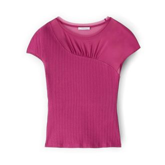 Motivi Zweifarbiges T-Shirt mit drapiertem Einsatz - - Blouses & Shirts - Damen - Rosa - S