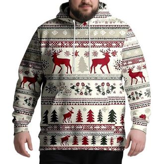 Generic Sweat &agrave; capuche de No&euml;l pour homme - Imprim&eacute; g&eacute;om&eacute;trique - Surdimensionn&eacute; - Pour lautomne et lhiver, Motif cerf de couleur rouge, XXL