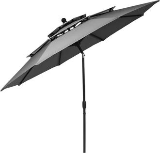 Costway Costway - Parasol Ext&eacute;rieur de 3m &agrave; 3 Niveaux, Parasol de Patio Auto-inclinable Double Ventilation, Manivelle, Poteau en Aluminium pour March&eacute;