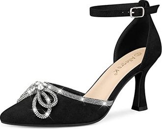 Allegra K Escarpins à Talon Aiguille avec Bride à la Cheville et Strass pour Femmes Noir 39