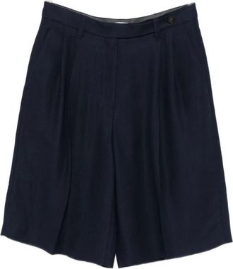 Brunello Cucinelli Femme, Shorts, Bleu, Taille: 36 FR Pleated Wide-Leg Wool Blend Shorts