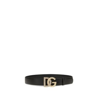 Dolce & Gabbana Crystal-Embellished DG Logo Belt - Black