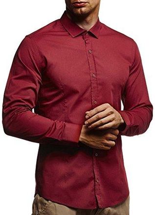 LEIF NELSON LN3430 Chemise blanche pour homme Coupe slim &agrave; manches longues Stretch de loisirs pour &agrave; manches longues pour le travail le mariage Rouge X-Large