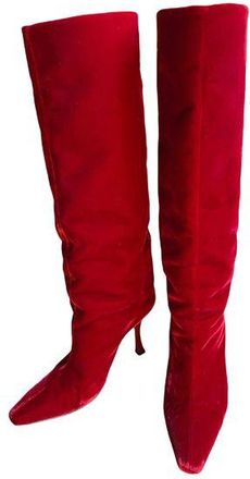 Jimmy Choo London Red velvet long heeled boots Size 39
