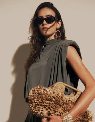 Asos Top densemble drap&eacute; &agrave; &eacute;paulettes rembourr&eacute;es - Kaki-Vert