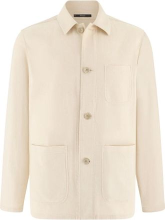 Boggi Milano Homme, Vestes, Beige, Taille: M Veste Chemise Micro Fancy en Coton et Lin