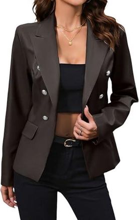 Generic Blazer en similicuir &agrave; double boutonnage pour femme, caf&eacute;, XXL