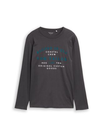 Tom Tailor Herren 1048629 Langarmshirt mit Logo-Print, 10899-Tarmac Grey, L