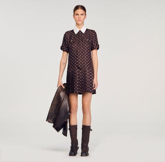 Sandro Kurzes bedrucktes Satinkleid
