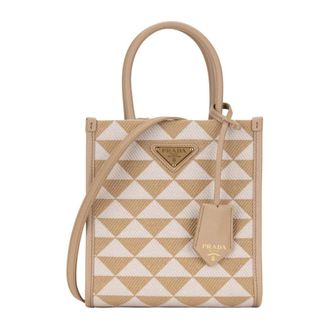 Prada Stoff- und Lederhandtasche - - Bags - Damen - Beige - ONE SIZE