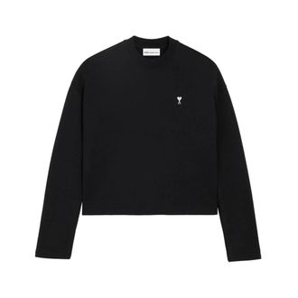 Ami Femme, Tops, Noir, Taille: 36 FR De Coeur Cropped SweaT-shirt