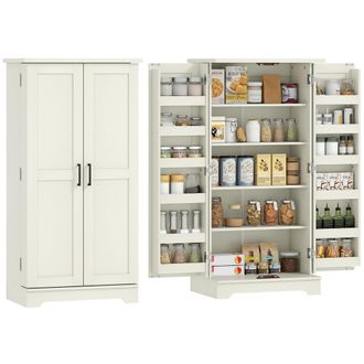 HOMCOM K&uuml;chenbuffet, K&uuml;chenschrank, Geschirrschrank, 5 Ebenen, mit T&uuml;ren und verstellbaren Regalen, 60 x 40 x 120 cm, Holzmaserung, cremefarben