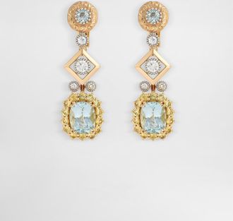 Dolce & Gabbana Ohrringe Eleganza 18-kar&auml;tiges Wei&szlig;- Und Gelbgold, Aquamarine Und Saphire - Frau Ohrringe Mehrfarbig Onesize