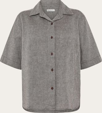 Knowledge Cotton Apparel Damen vegan Hemd Damen Struktur Kurzarm Shaved Chocolate