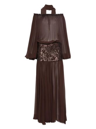 Atu Body Couture robe brodée de sequins à épaules dénudées - Marron