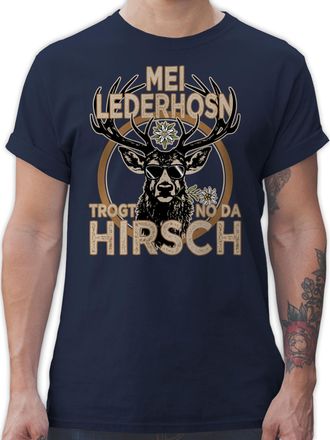Shirtracer T-Shirt Herren - Kompatibel mit Oktoberfest - Trachten Outfit Lederhose Spruch Tr&auml;gt der Hirsch - M - Navy Blau - Tshirt Meine noch bayrische Trachten